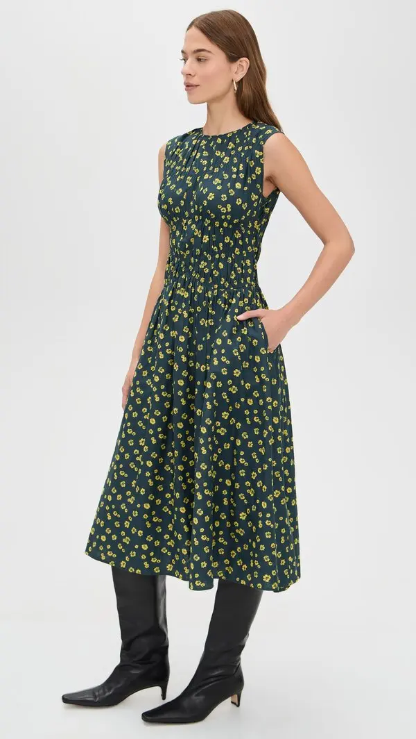 Merlette Villard Floral Print Midi Dress - Lemon Navy Floral Print