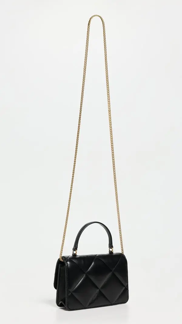 Tory Burch Kira Diamond Quilt Mini Top Handle Chain Crossbody Bag - Black