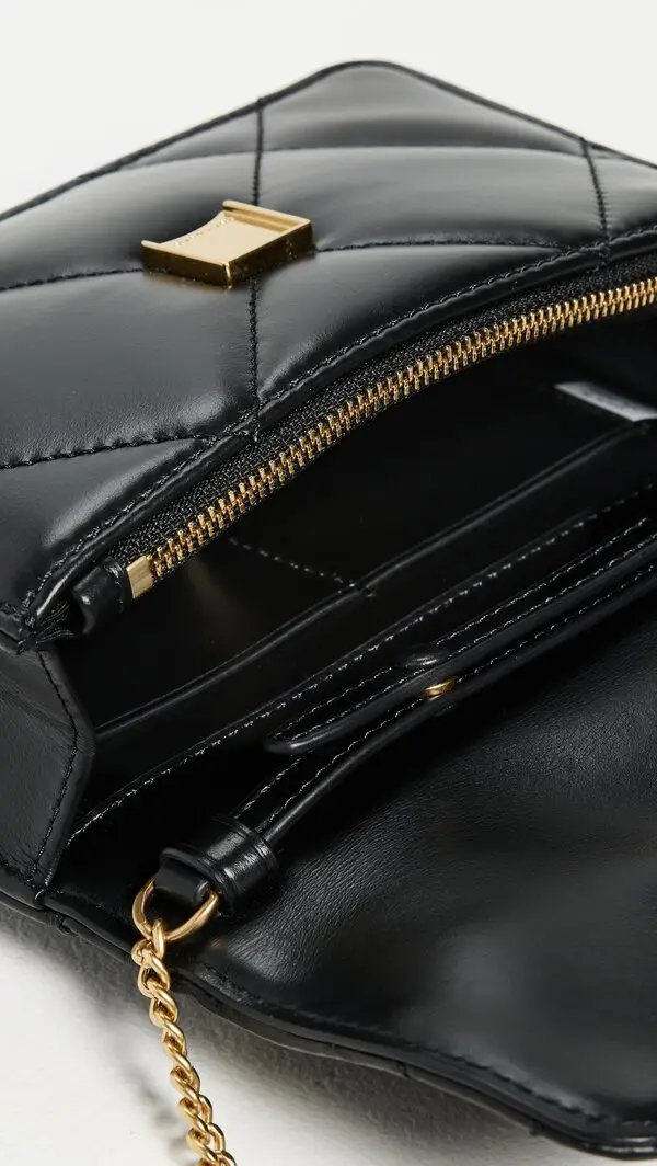 Tory Burch Kira Diamond Quilt Mini Top Handle Chain Crossbody Bag - Black