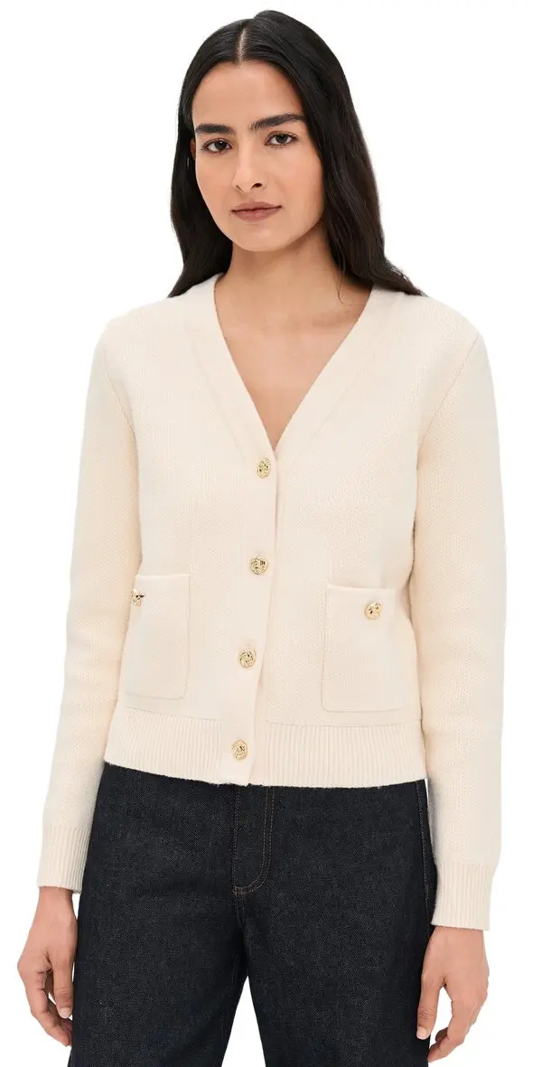 LE BOP Ribbed Cardigan With Gold-toned Buttons - Ivory