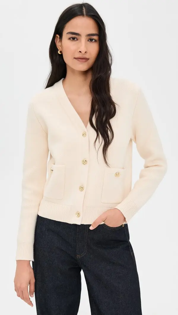 LE BOP Ribbed Cardigan With Gold-toned Buttons - Ivory