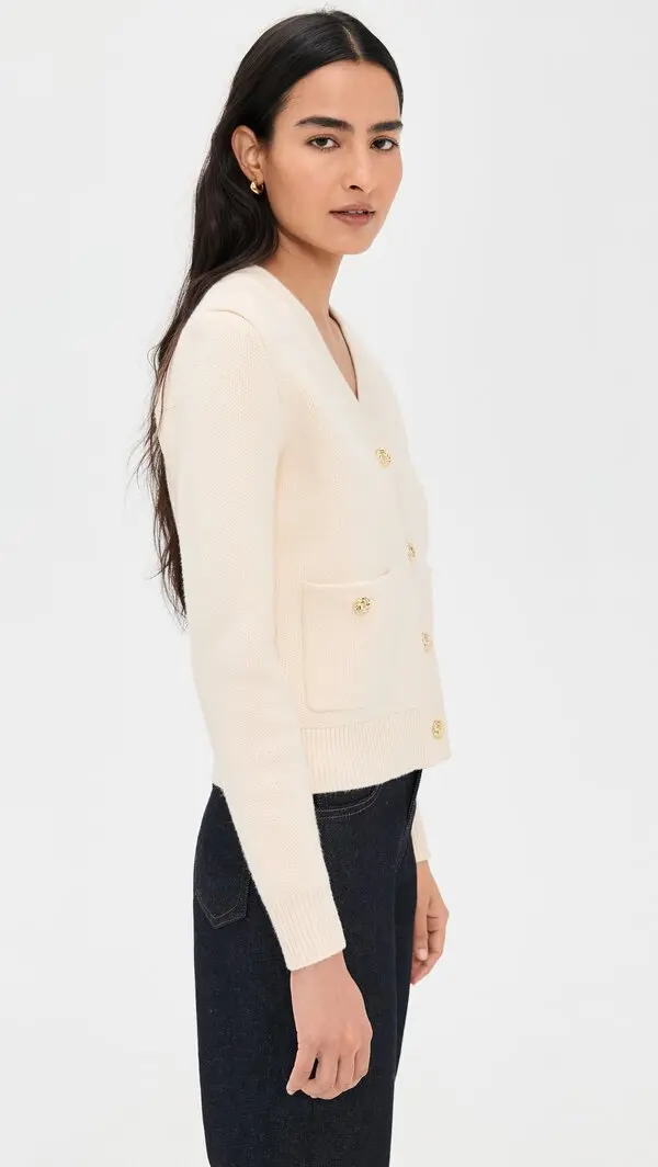 LE BOP Ribbed Cardigan With Gold-toned Buttons - Ivory