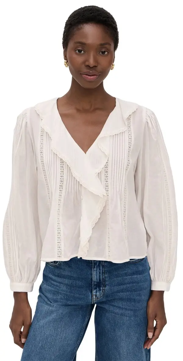 Madewell Lace-insert Ruffled Pintuck Long-sleeve Top - Winter White