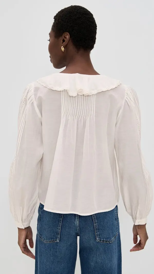 Madewell Lace-insert Ruffled Pintuck Long-sleeve Top - Winter White