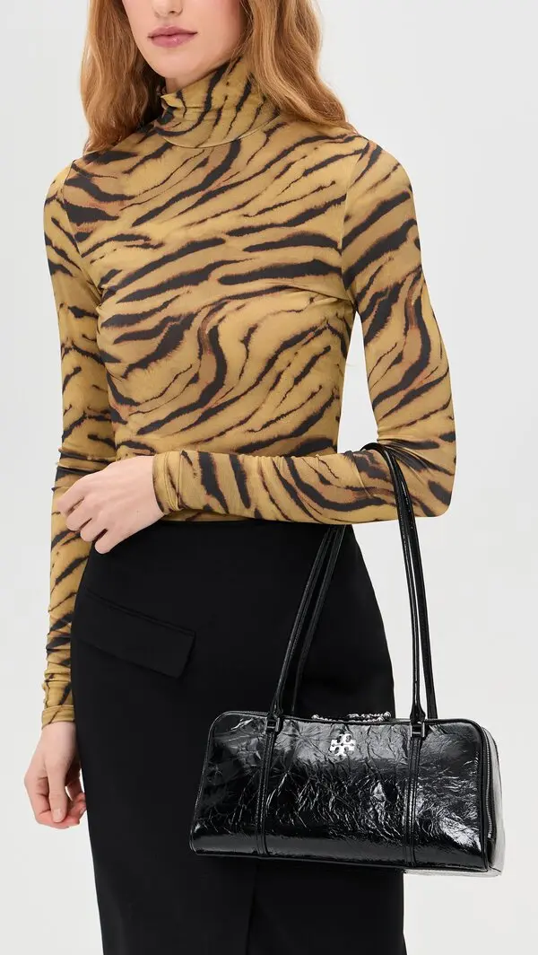 Tory Burch Crinkle Leather Small Marshmallow Satchel - Black