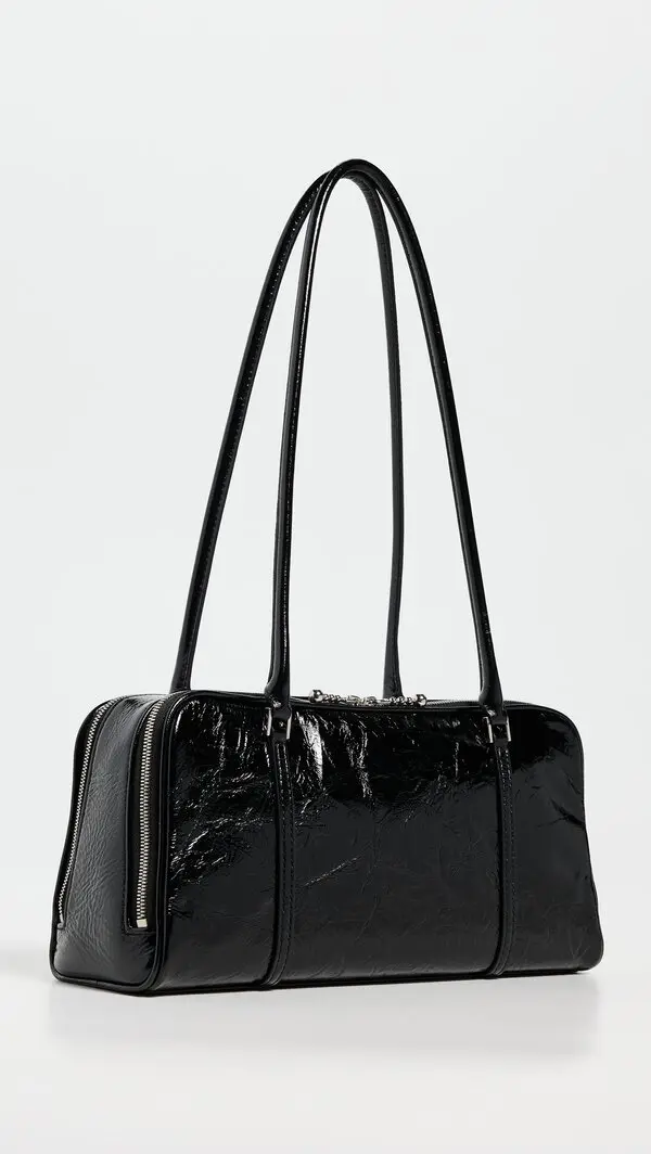Tory Burch Crinkle Leather Small Marshmallow Satchel - Black