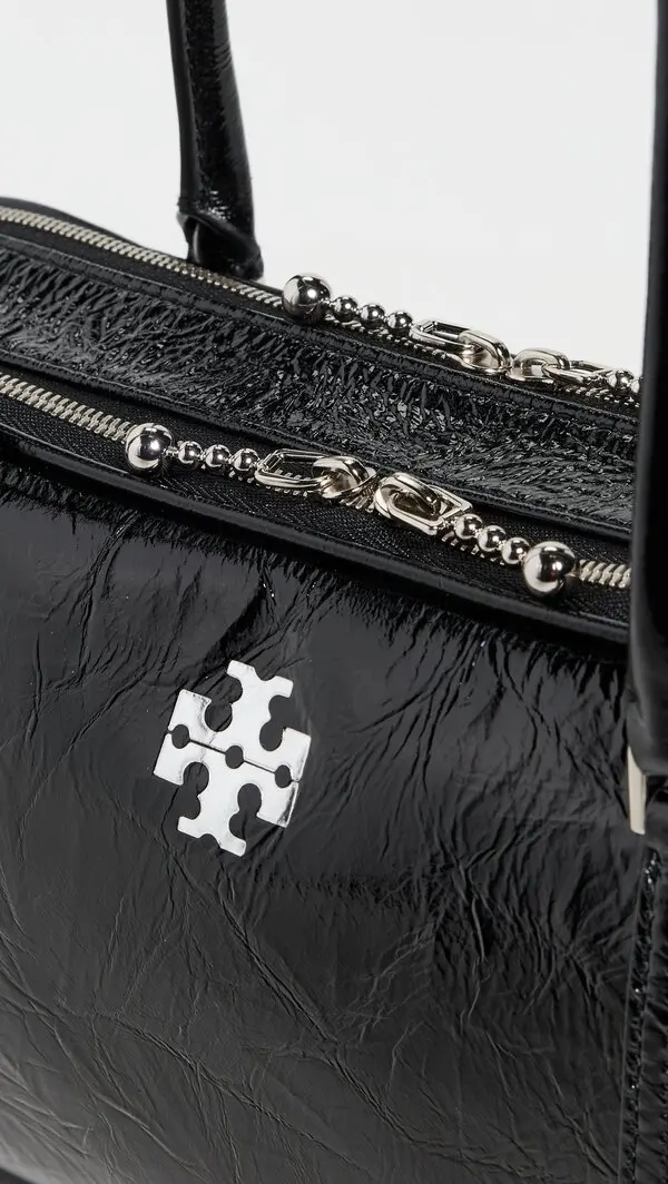 Tory Burch Crinkle Leather Small Marshmallow Satchel - Black