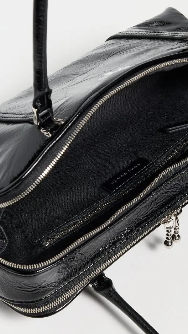 Tory Burch Crinkle Leather Small Marshmallow Satchel - Black
