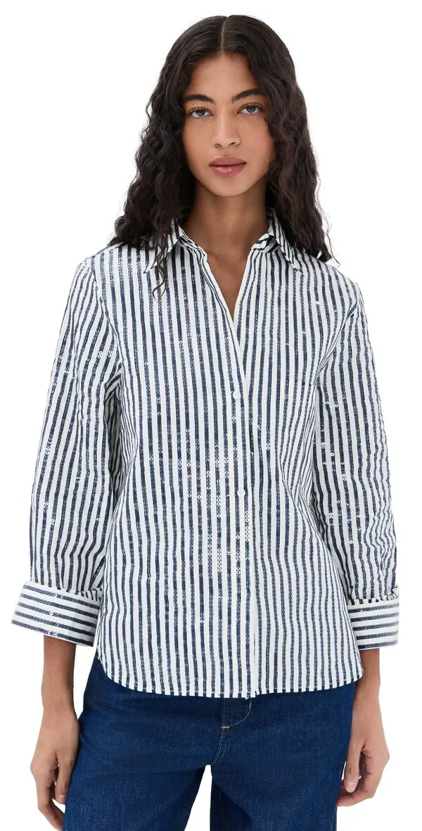 TWP Striped Sequined Shirt