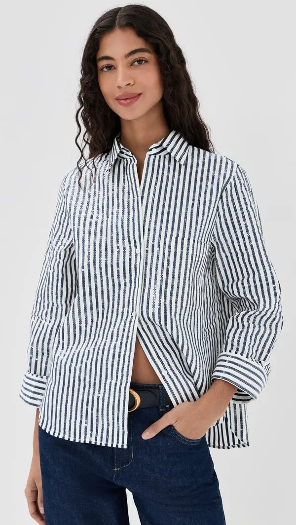 TWP Striped Sequined Shirt