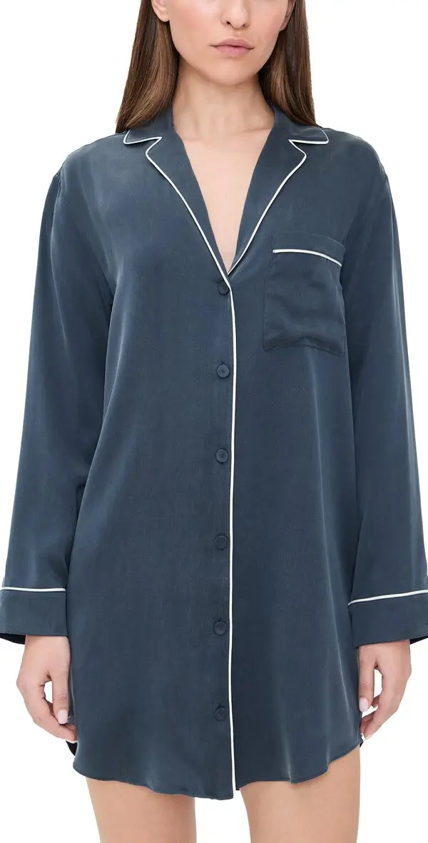 Lunya Long Sleeve Silk Shirt Dress