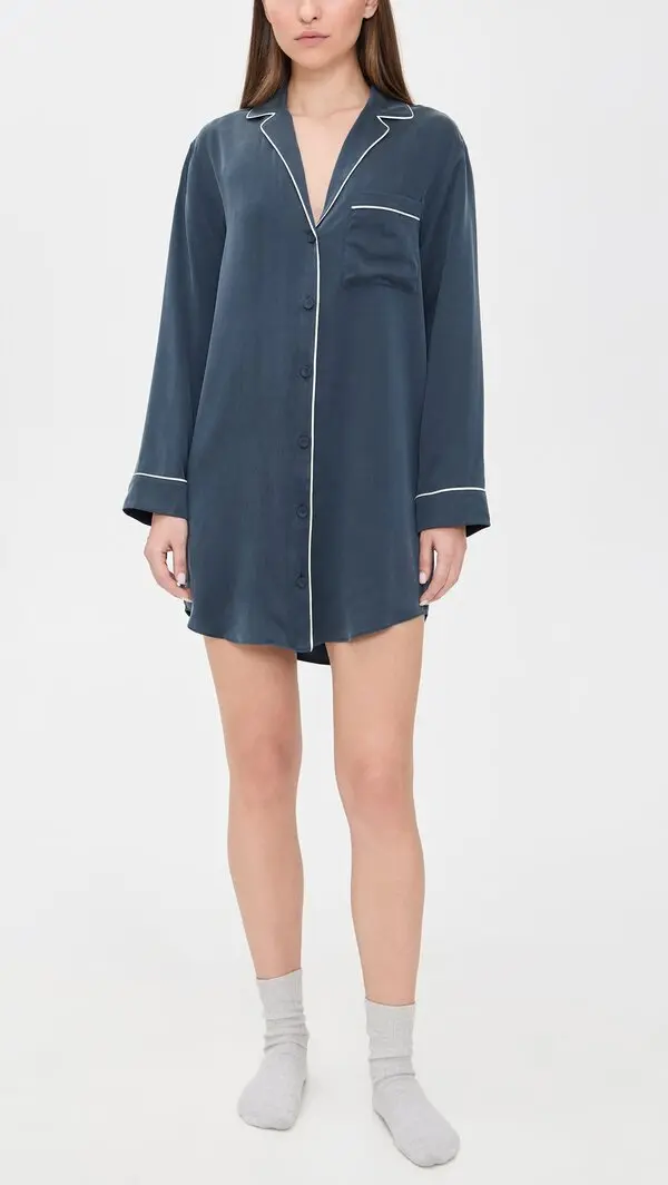 Lunya Long Sleeve Silk Shirt Dress