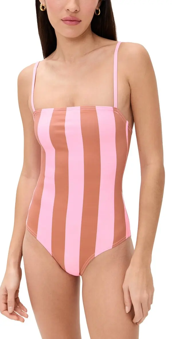 Hill House Home Giana Striped One Piece Swimsuit - Coral Cabana Stripe
