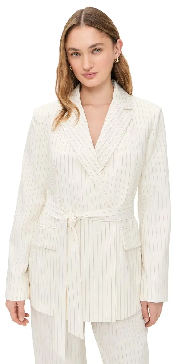Good American Belted Pinstripe Blazer - Chestnut  Stripe