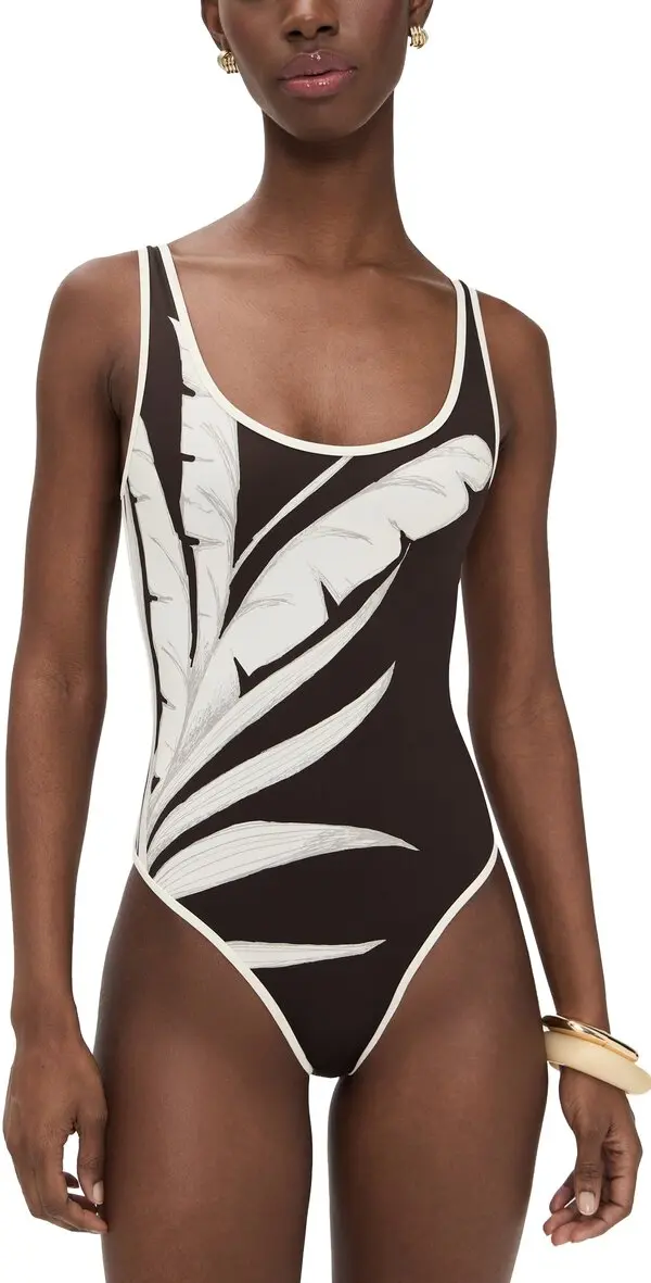 Onia Arya Palm-printed One Piece - Espresso/egret
