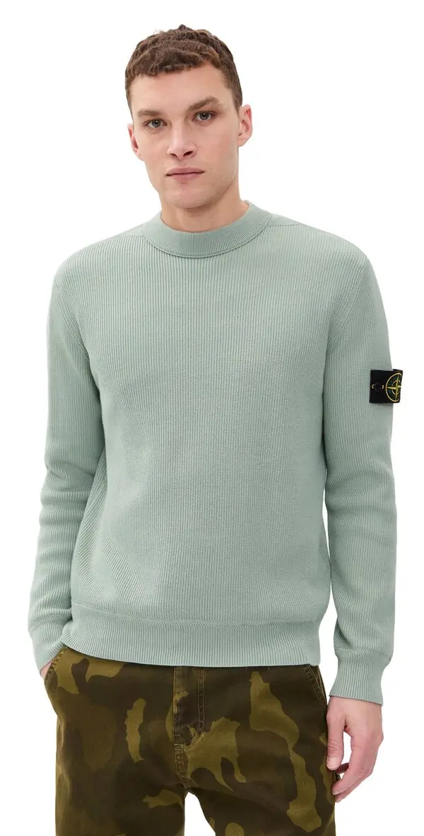 Stone Island Ribbed Cotton Crew Sweater - Sage