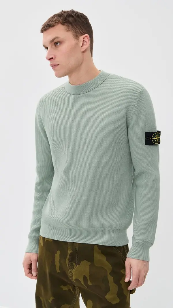 Stone Island Ribbed Cotton Crew Sweater - Sage