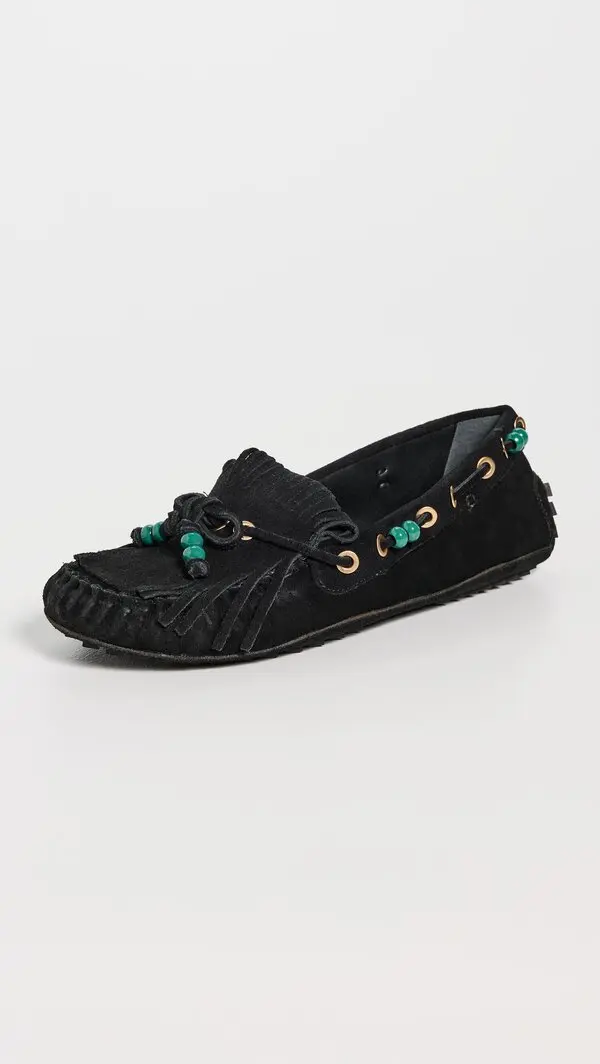 Farm Rio Fringe Suede Moccasins