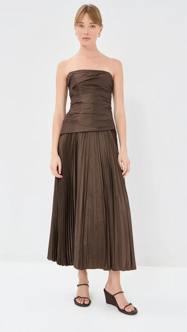Simkhai Arie Strapless Bustier Midi Dress - Chocolate