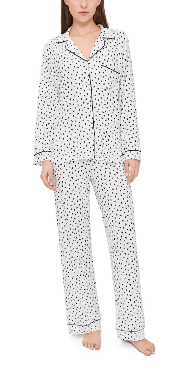 Eberjey Gisele Printed Long Pajama Set - Heart To Heart Black/black