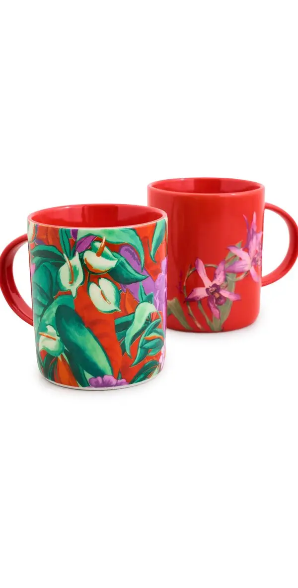 Farm Rio Set Of Two Floral Ceramic Mugs - Multi