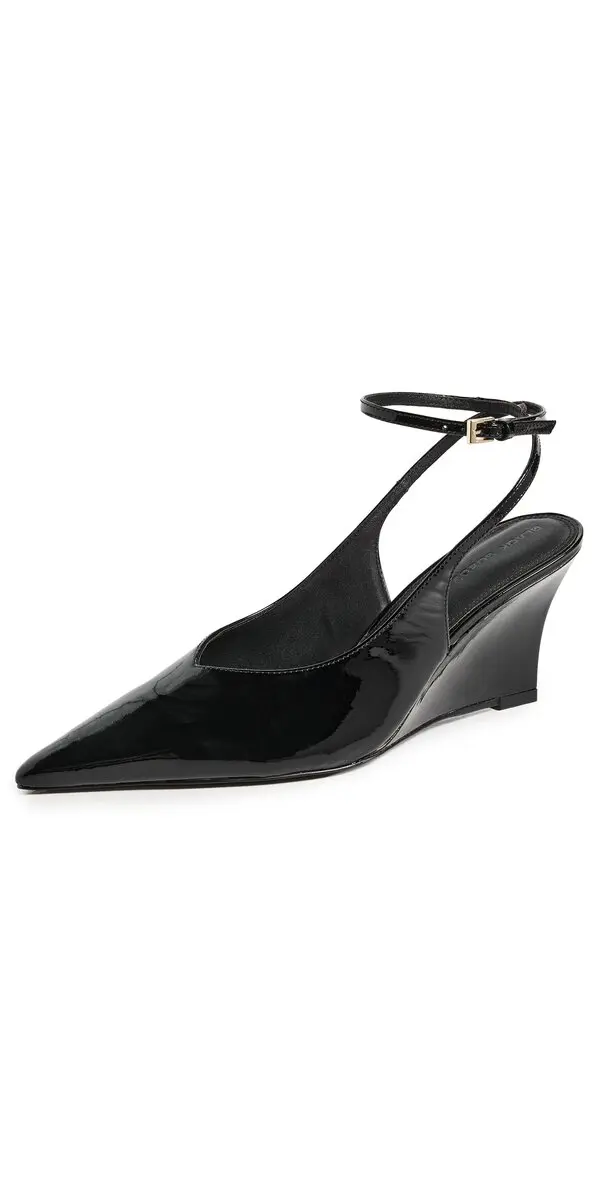BLACK SUEDE STUDIO Eliana Pointed Toe Wedge Heels - Black Patent Leather