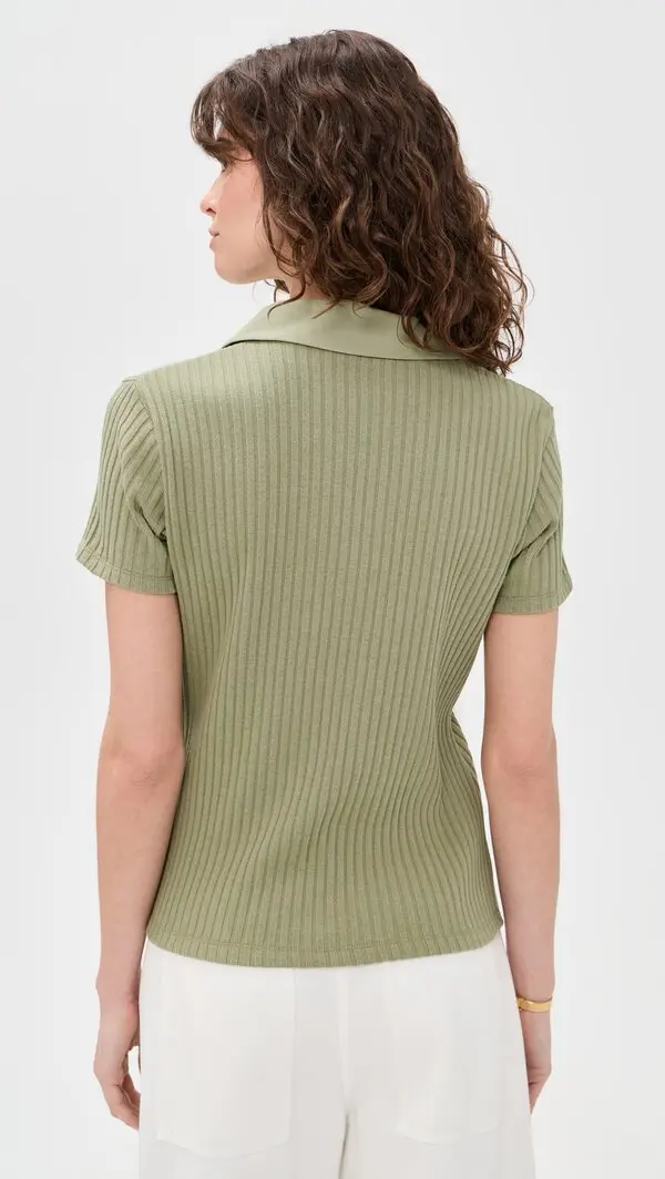 Vince Ribbed Polo Shirt - Olive Stone