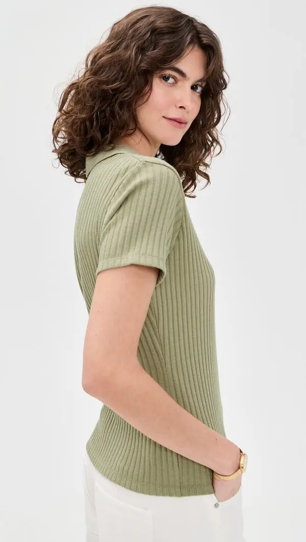 Vince Ribbed Polo Shirt - Olive Stone