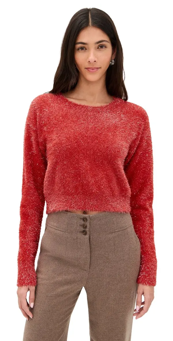 LE BOP Tinsel Cropped Sweater - Crimson