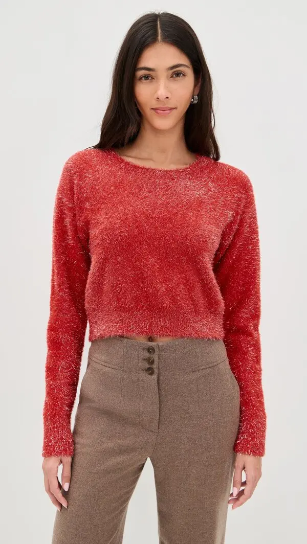 LE BOP Tinsel Cropped Sweater - Crimson