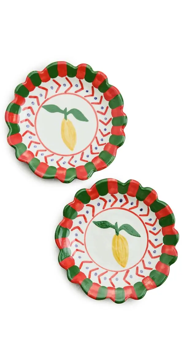 Carolina K Etched Flower Dessert Plate Set - Red Green