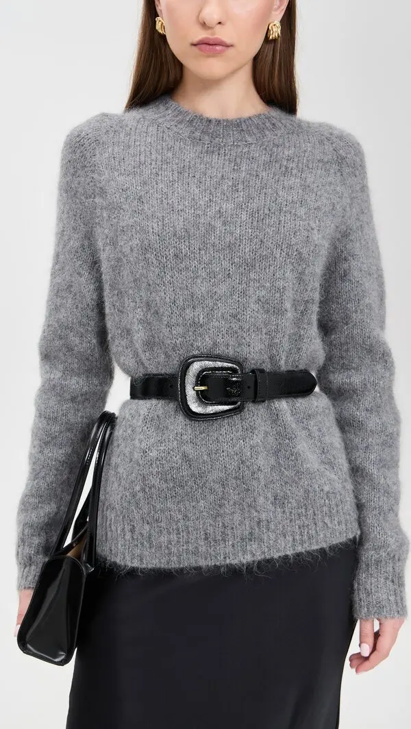Veronica Beard Crinkle Leather Elsy Belt - Black