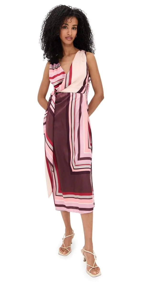 Misa Kina Geometric-stripe Midi Dress
