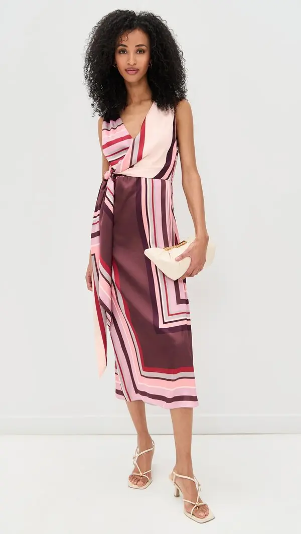 Misa Kina Geometric-stripe Midi Dress