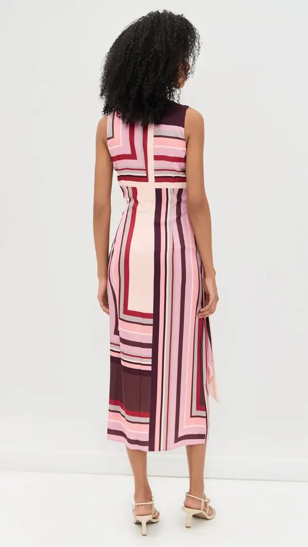 Misa Kina Geometric-stripe Midi Dress
