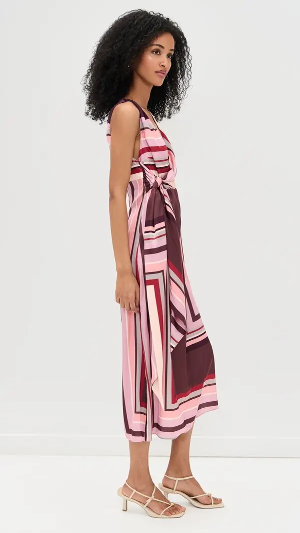 Misa Kina Geometric-stripe Midi Dress