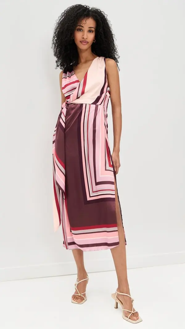 Misa Kina Geometric-stripe Midi Dress