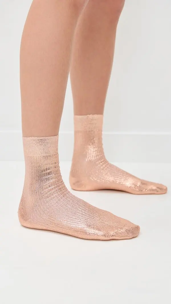 Maria La Rosa Laminated Ribbed Silk Socks - Rosa