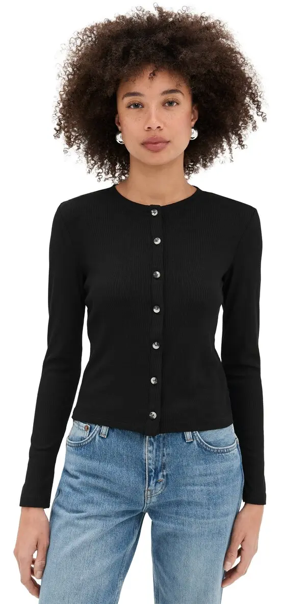 PERFECTWHITETEE Fitted Ribbed Knit Cardigan