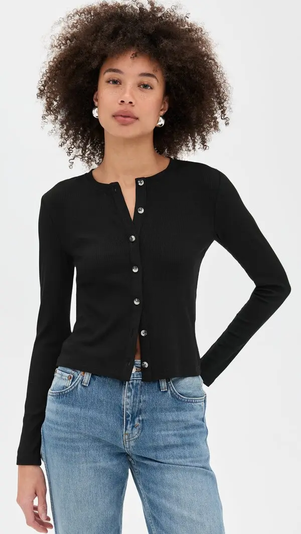 PERFECTWHITETEE Fitted Ribbed Knit Cardigan