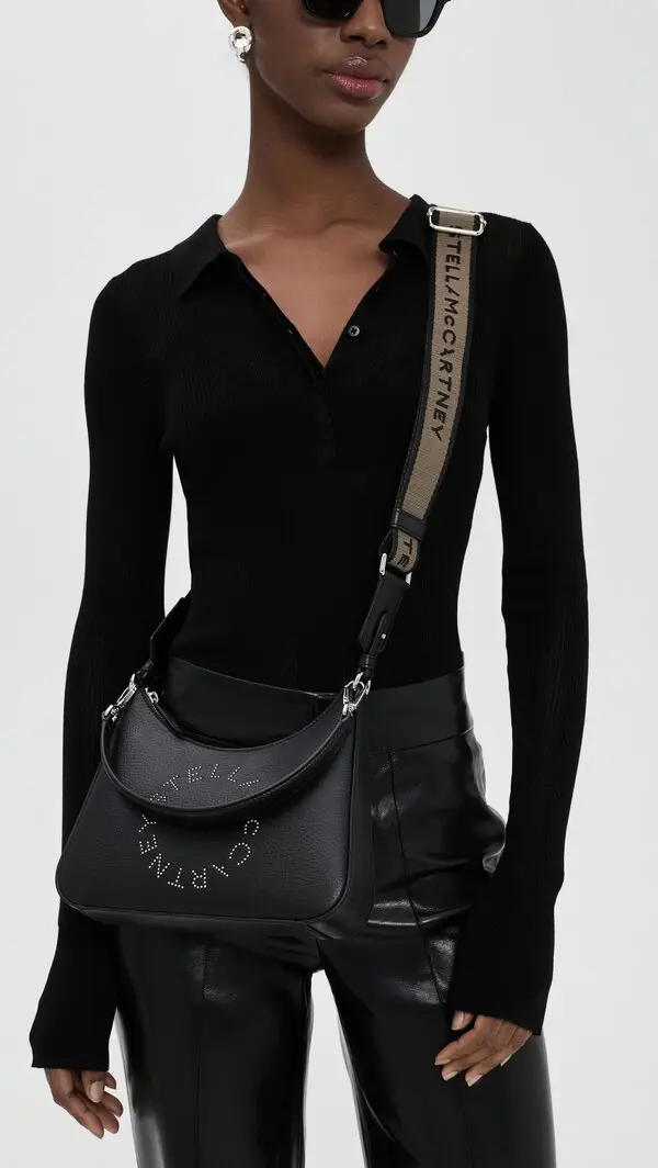 Stella McCartney Embossed Logo Hobo Shoulder Bag - Black