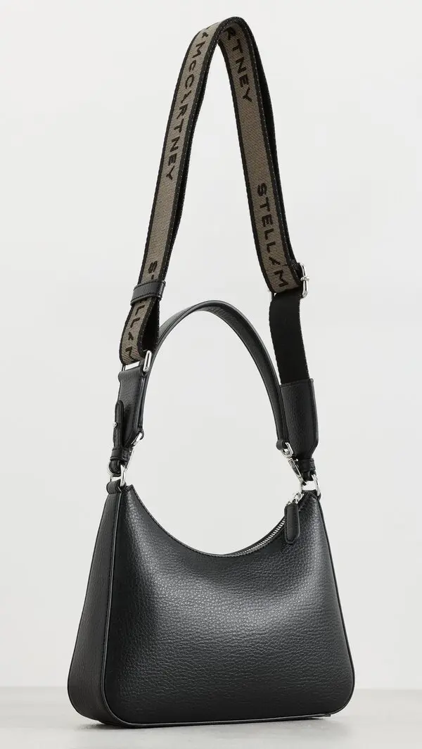 Stella McCartney Embossed Logo Hobo Shoulder Bag - Black