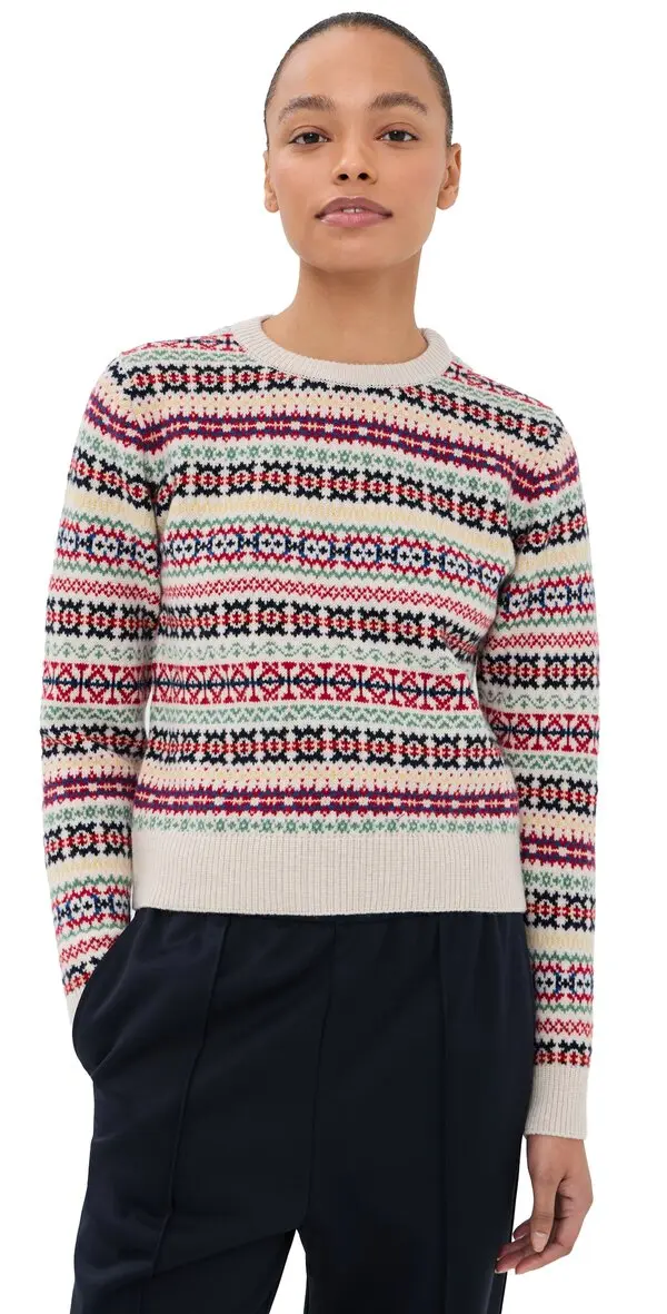 Daughter Fair Isle Shrunken Crew Neck Sweater - Ecru Base