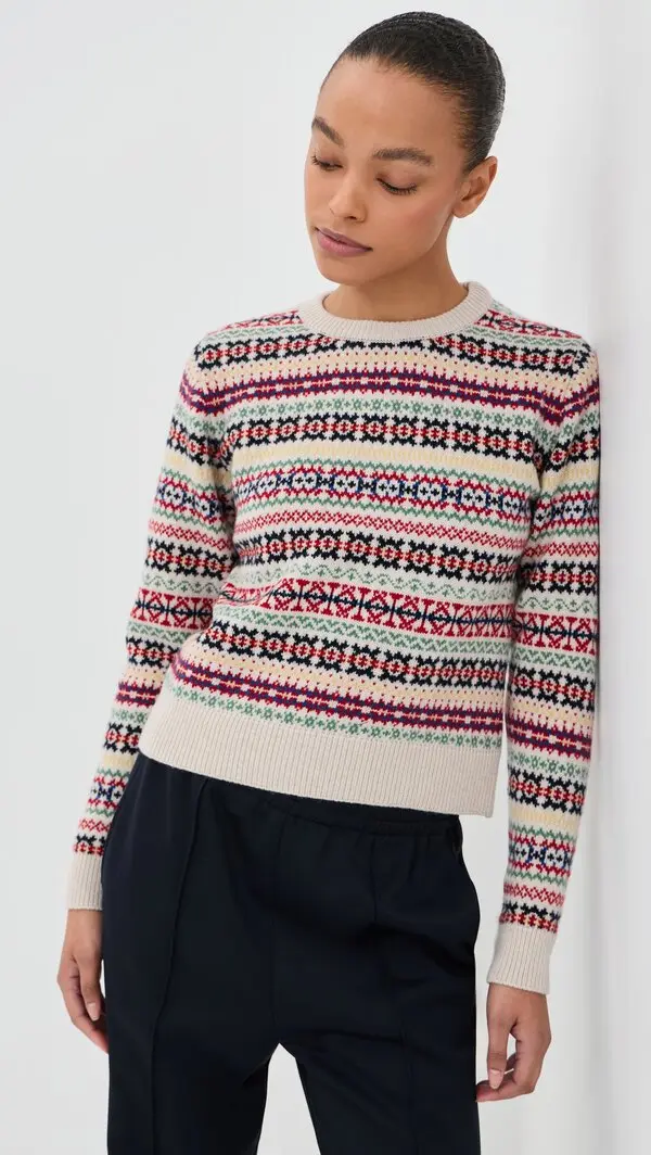 Daughter Fair Isle Shrunken Crew Neck Sweater - Ecru Base