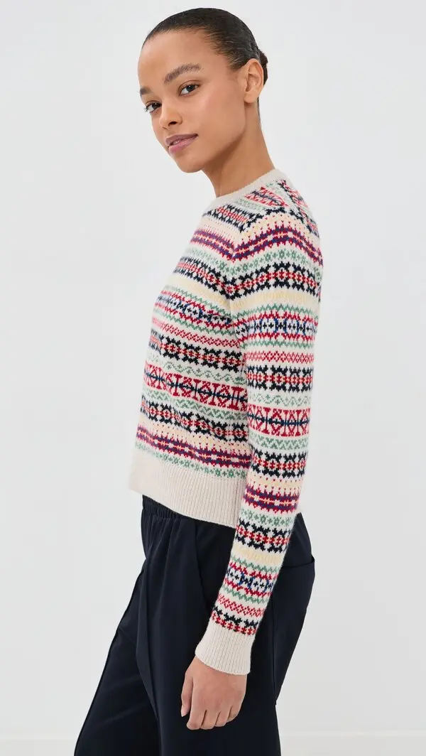 Daughter Fair Isle Shrunken Crew Neck Sweater - Ecru Base