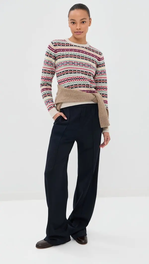 Daughter Fair Isle Shrunken Crew Neck Sweater - Ecru Base