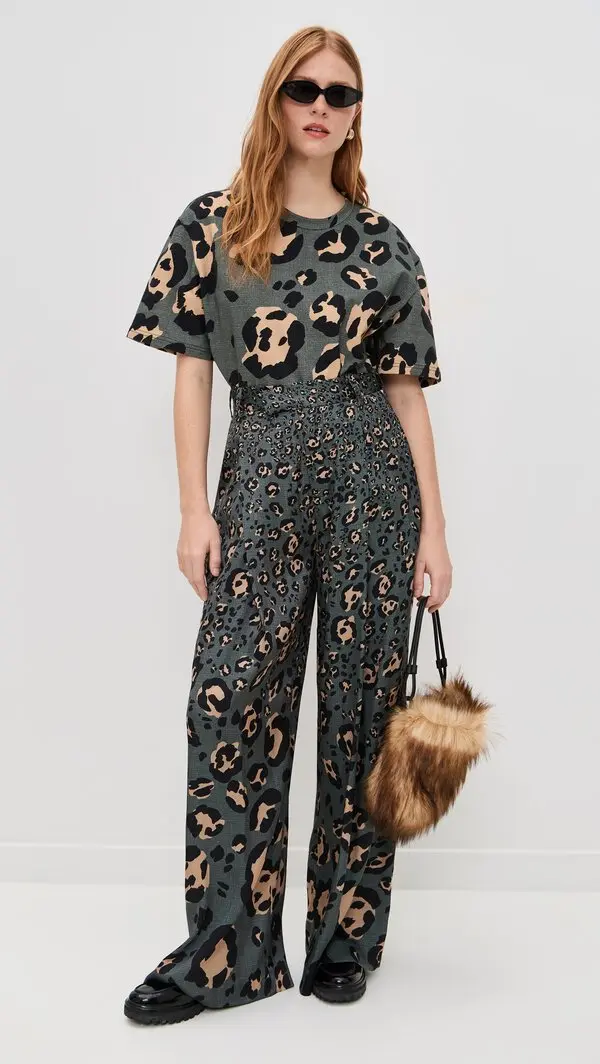 A POTTS Wide Leg Leopard Print Trousers