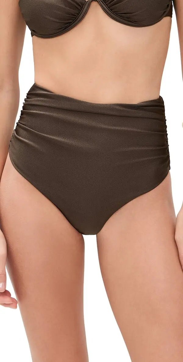 Simkhai High-waisted Ruched Bikini Bottom - Chocolate