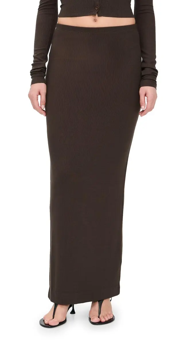 Eterne Ribbed Knit Back Slit Skirt - Espresso
