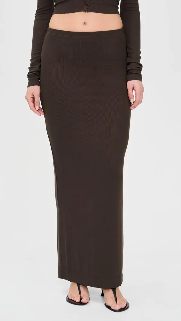 Eterne Ribbed Knit Back Slit Skirt - Espresso